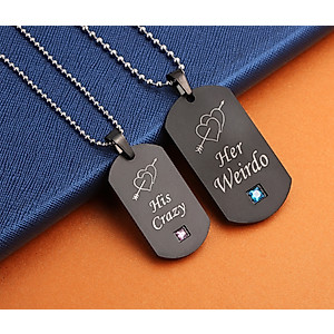 SunnyHouse Jewelry His & Hers Matching Set Titanium Stainless Steel His Crazy Her Weirdo Couple Pendant Necklace in a Gift Box (A PAIR)