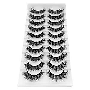Arekey False Eyelashes Fluffy Faux Mink Lashes 3D Cat-Eye Wispy Lashes Volume Fake Eyelashes 10 Pairs Pack Manga Eye Lash Multipack