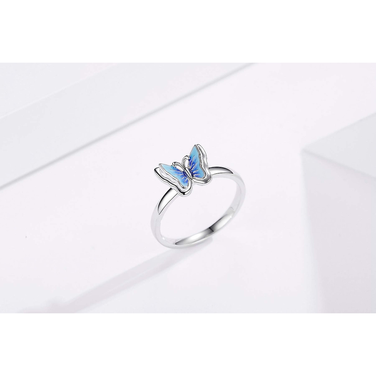 CHENGHONG Butterfly Ring 925 Sterling Silver Stereoscopic Nature Butterfly Jewelry for Mom Minimalist Animal Statement Promise Engagement Wedding Ring for Women,Sizes 7-9 (8)