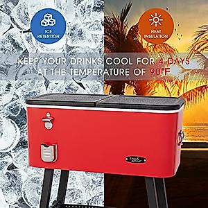 Creole Feast CL8001R 80-Quart Premium Rolling Cooler, Portable Cold Drink Beverage Cooler Cart for Outdoor Patio, Tailgating, Poolside BBQ Party, Red