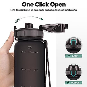 Unistar Water Bottle with Time Marker -Large 34 oz Tritan Bottle & No Sweat Sleeve -Leak Proof Gym Sports Bottle with Fruit Infuser Strainer & Carrying Strap - Gift Package for Christmas