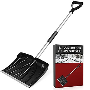 18-Inch Snow Shovel with D-Grip Handle and Durable Aluminum Edge Blade. 53" Heavy Duty Snow Shovel for Driveway, Yard.