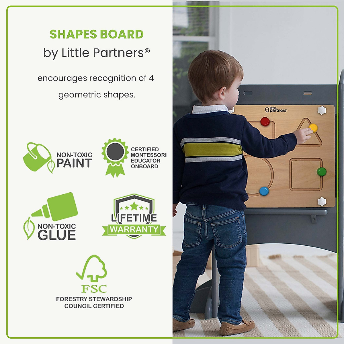 Little Partners Developmental Toddler Busy Board, Cognitive Activity Puzzle Educational Toy Sensory Board for Kids, Smart Games & Manipulatives for Preschoolers (Match 'N Play)