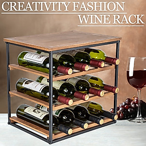Wine Rack Countertop Tabletop Wine Holder - Rustic Wine Stand 12 Bottle Freestanding Storage Display Wine Cabinet