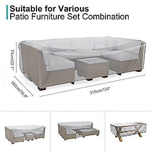 BROSYDA Patio Furniture Covers, Heavy Duty 600D Outdoor Furniture Cover Waterproof, Sectional Sofa Set Covers Table and Chair Set Covers 124" L × 71" W × 29"