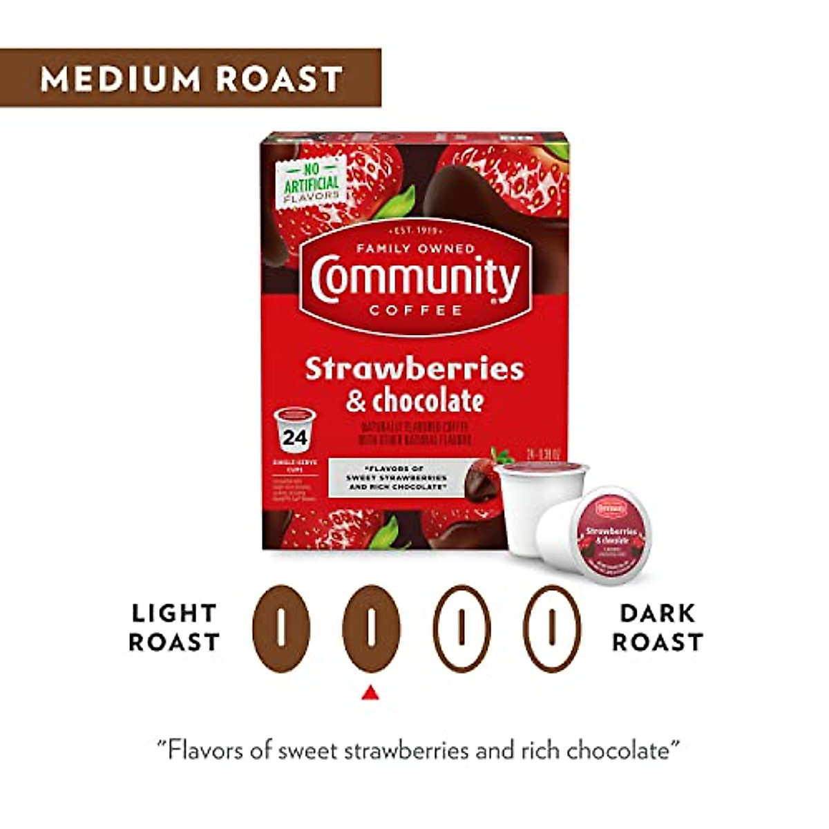 Community Coffee Strawberries & Chocolate Flavored 10 Count Coffee Pods, Medium Roast Compatible with Keurig 2.0 K-Cup Brewers, 10 Count (Pack of 1)