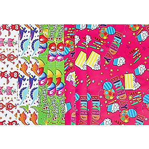U'COVER Birthday Gift Wrapping Paper Sets Happy Birthday Greetings Theme 4 Styles Mixed Gift Wrap Papers for Gifts Box Wrapped Decor for Girls Boys Kids Baby Shower Women 10 Folded Sheets 20 * 29inch