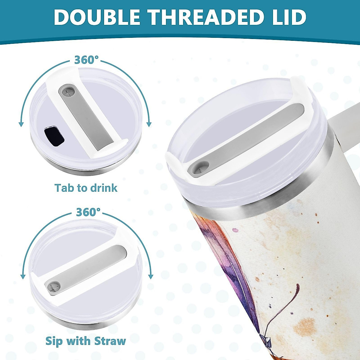 ALAZA Mushrooms Butterfly 40 oz Tumbler Water Bottle with Straw Lid and Handle,Reusable Insulated Stainless Steel Cup for Women Men Travel Car Cup Holder
