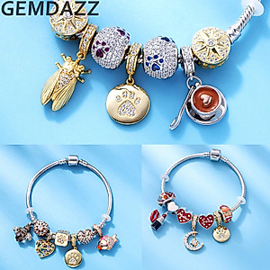 18K Yellow Gold Plated Dog Paw Print CZ Charm Pendant, 925 Sterling Silver Always in My Heart Puppy/Cat Pawprint Beads fit Pandora Bracelet, Gift for My First Mothers Day