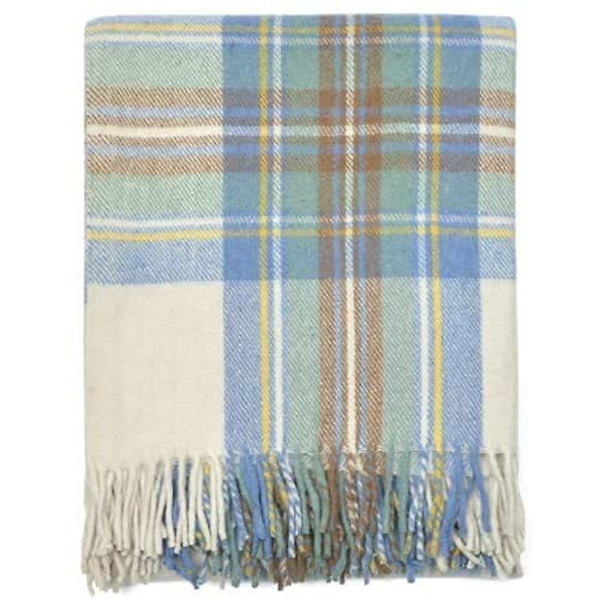 Patrick King Woollen Company Merino Wool Tartan Throw Blanket 69" x 62" Stewart Muted Blue Fringed Plaid Blanket for Home Decor, Camping & Everyday Use | Warm Thick Durable Sustainable Wool Throw
