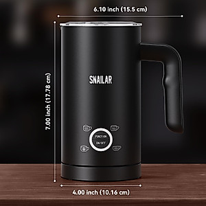 Snailar Milk Frother, 10oz Stainless Steel Electric Milk Steamer, 4 in 1 Hot & Cold Foam Maker for Latte, Cappuccinos, Macchiato, Hot Chocolate, Silent Operation, Easy to Clean