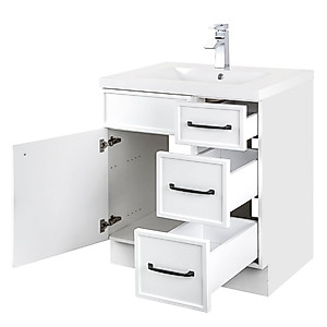 Cutler Kitchen and Bath Manhattan 30" Wood/Marble Bathroom Vanity - White