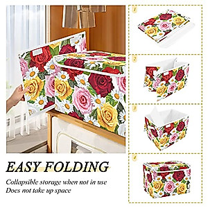 xigua Rose Storage Basket with Lids,Large Collapsible Storage Cube Bin for Bedroom,Shelves,Closet,Home,Office 16.5 * 12.6 * 11.8 In