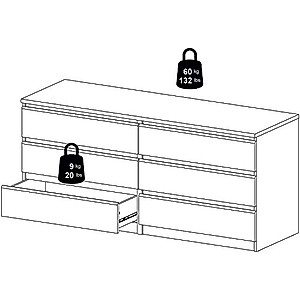 Tvilum Scottsdale 6 Drawer Double Dresser, White High Gloss