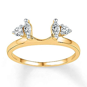 Jewelry Star 14K Yellow Gold Plated in Silver Marquise & Round Cut Cubic Zirconia Engagement Wedding Enhancer Ring Guard for Women's