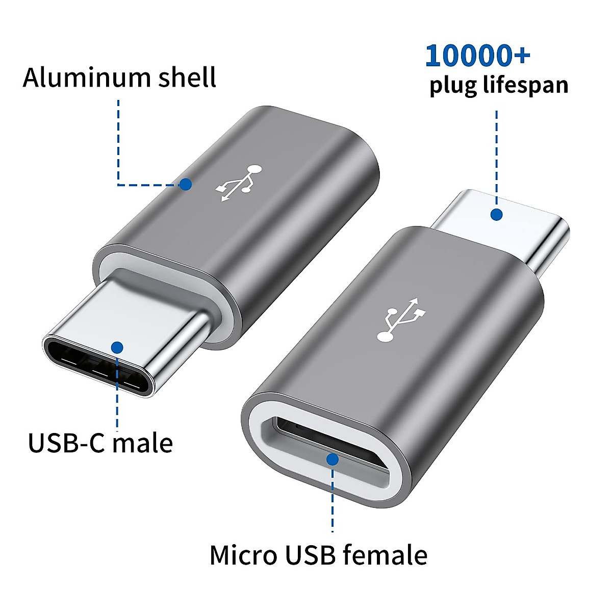 QianLink Micro USB to USB C Adapter,8-Pack Aluminum USB Type C Adapter Convert Connector Compatible with Samsung Galaxy S10 S9 S8 Plus Note 9 8, LG V40 V35 V30 V20 G7 G6,Pixel 2 XL,Moto Z2 Z3(Gray)