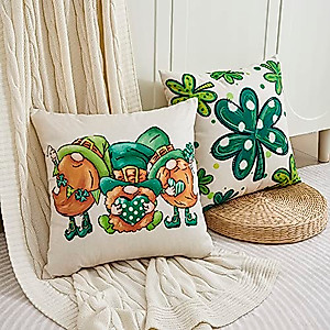 CARRIE HOME St Patricks Day Gnome Throw Pillow Covers 18x18 Set of 2 Green Lucky Shamrock Pillow Covers Saint Patricks Day Gnome Decor for Home Couch and Sofa
