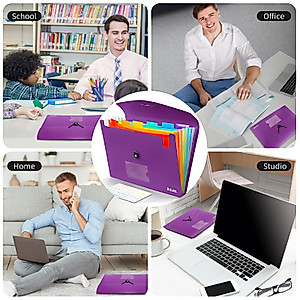 Accordian File Organizer 7 Pocket Expanding File Folder with Labels, Plastic Expandable File Folder for Documents Letter Size A4 Papers - Purple