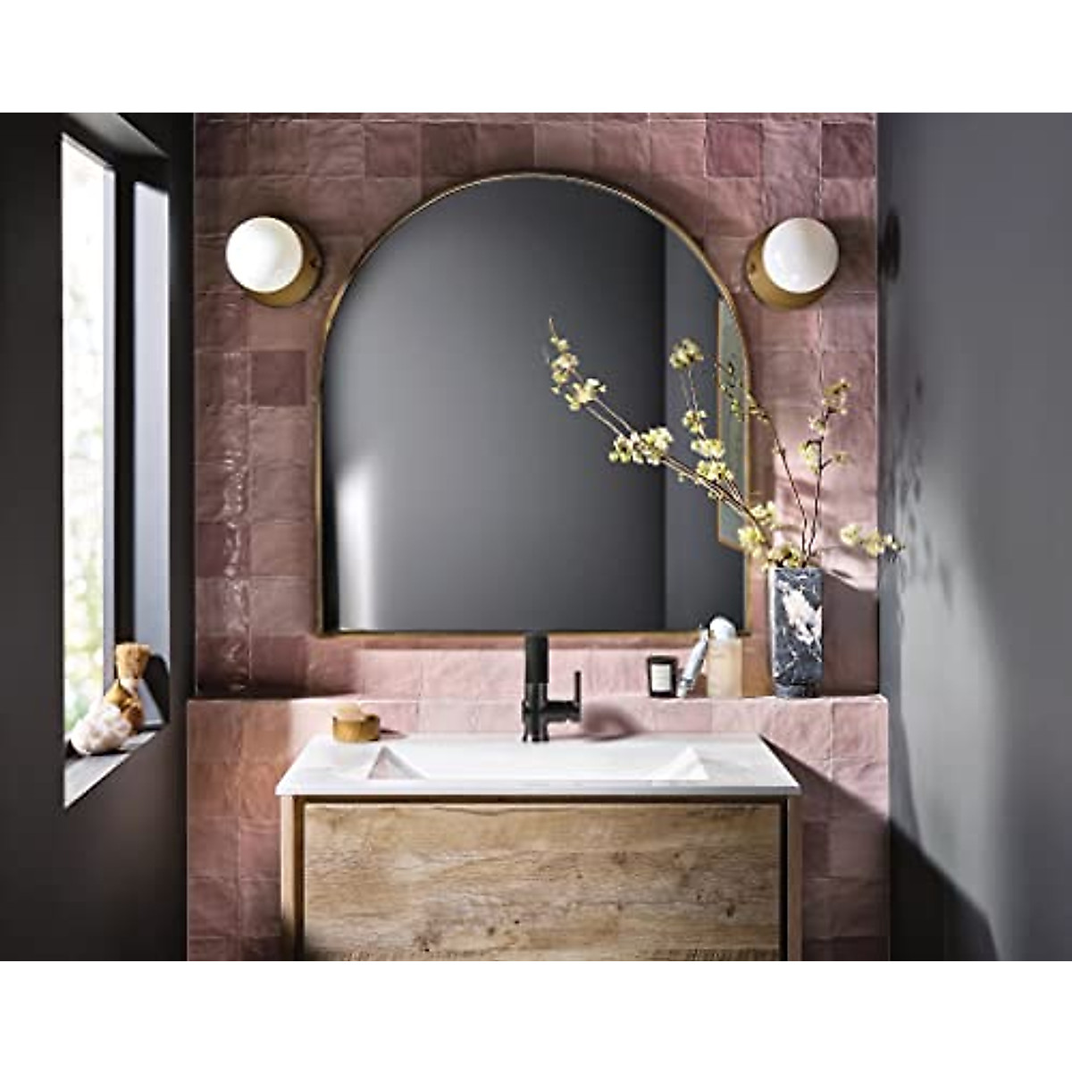 Moen Doux Matte Black One-Handle High Arc Laminar Stream Bathroom Faucet, S6910BL