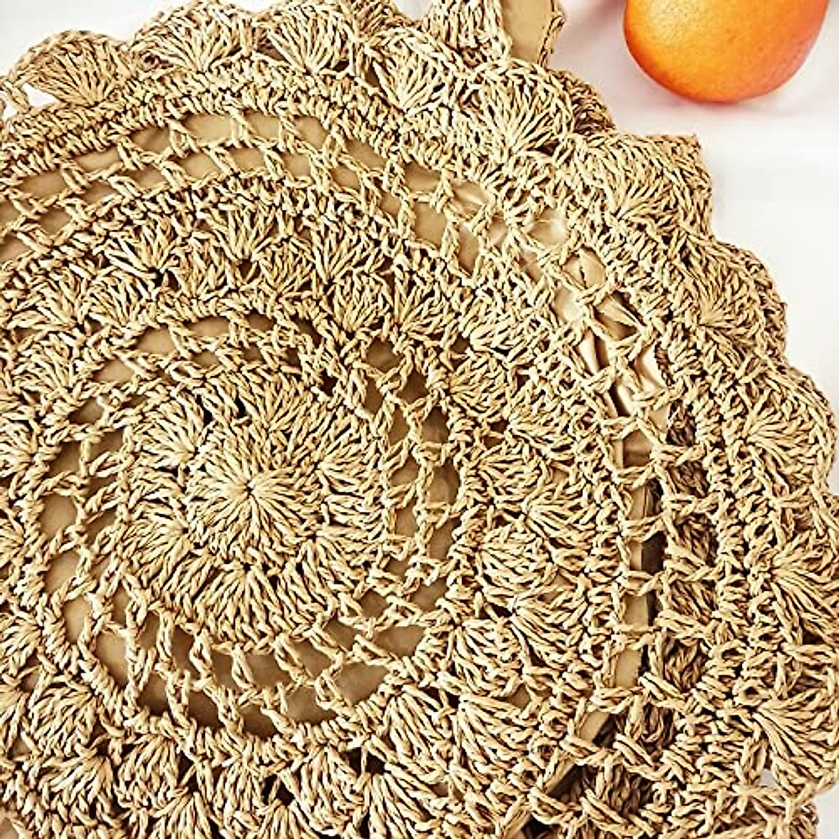 GK-O Lady Straw Tote Bags Round Handbag Crochet Wicker Rattan Boho Woven Beach Summer (Light brown)