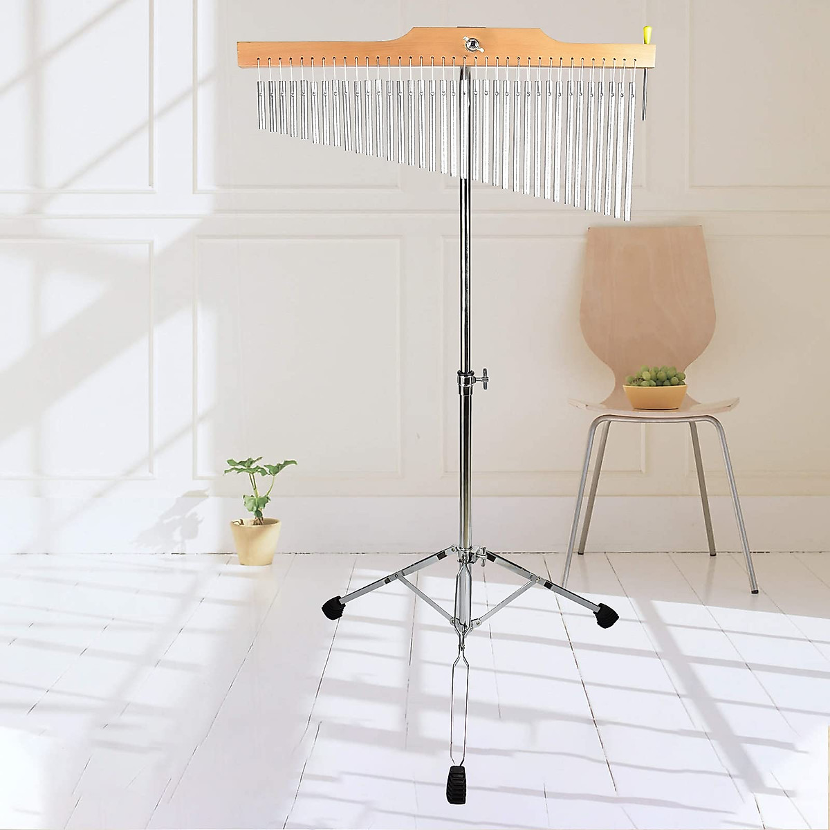 ENNBOM Bar Chimes with Adjustable Stand 25 Note 36 Note Single-row Wind Chime Musical Percussion Instrument (36 Note, Frosted red)