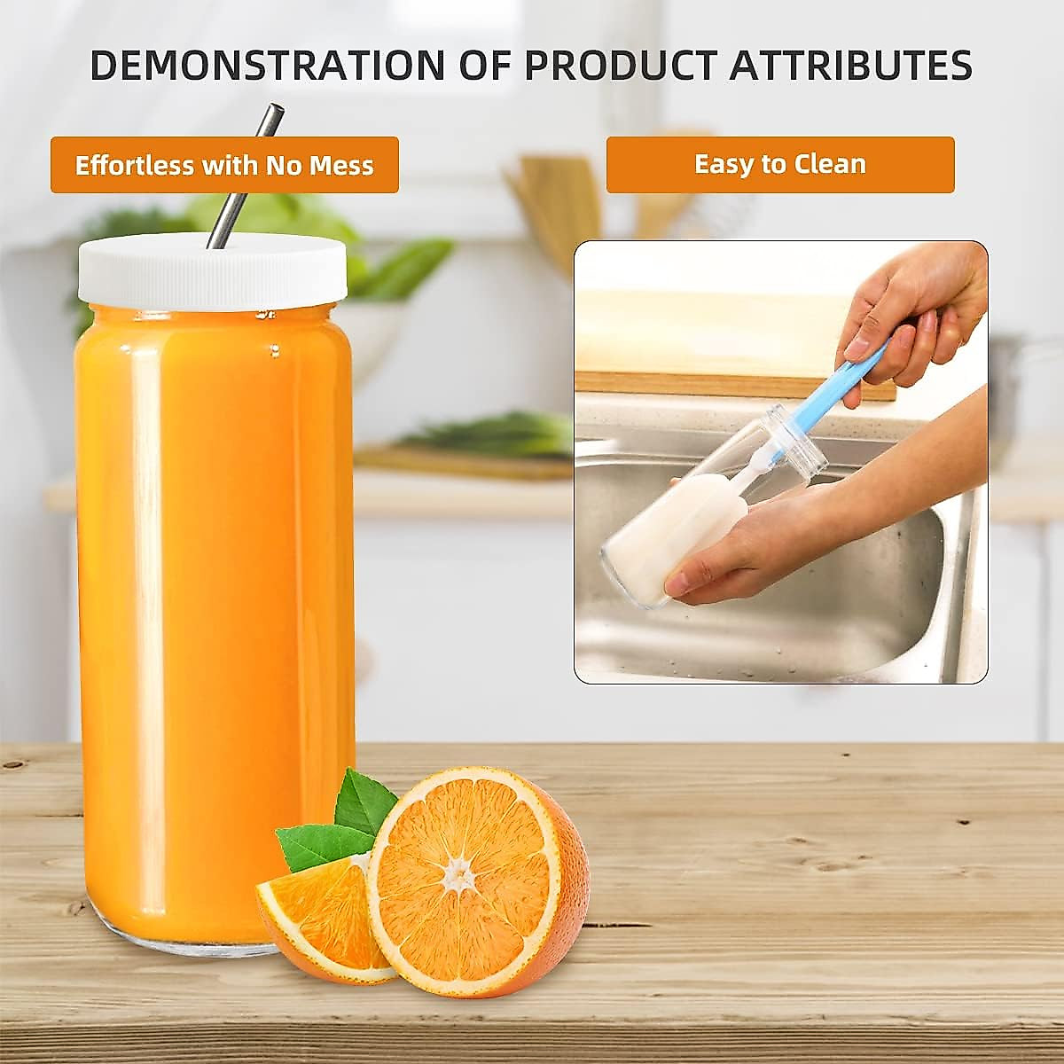 OAMCEG 8 Pack 16OZ Glass Juice Bottles with Straw Lids - Smoothie Cups with Lids and Straws, Reusable Juice Bottles for Juicing, Glass Drinking Mason Jars Travel Bottles Cup (Perforated Cover)