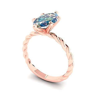 Clara Pucci 2ct Marquise Cut Solitaire Rope Twisted Knot Blue Moissanite Engagement Promise Anniversary Ring 18K Rose Gold Women 6.25