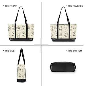 Dogs Laptop Tote Bag for Women Canvas Teacher Tote Bags Travel Work Bag Handbags Purse with Fashion Zipper