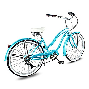 MICARGI Rover Lightweight Beach Cruiser Bike for Women Adult 26 Inch Wheels Featuring Steel Step-Over Step Through Steel Frame 7 Speed Coaster Brake Hybrid Bike Complete Cruiser Bikes Baby Blue