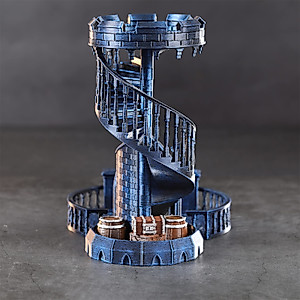 AUSPDICE Dice Rolling Tower and Tray with Spiral Stairs Perfect for Board Game, D&D Dungeons and Dragons, RPG and Pathfinder Role Playing Games (Antique Blue Color)
