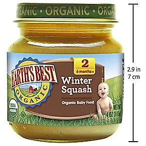 Earth's Best Organic Baby Food Jars, Stage 2 Vegetable Puree for Babies 6 Months and Older, Organic Winter Squash, 4 oz Resealable Glass Jar (Pack of 12)