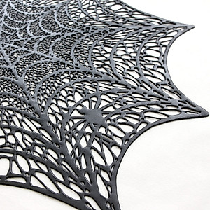 Wintop Group Vinyl Placemat Hollow Out Design, Set of 6, Functional Mat for Dining Table Durable Non-Slip, Halloween Black Spider Web