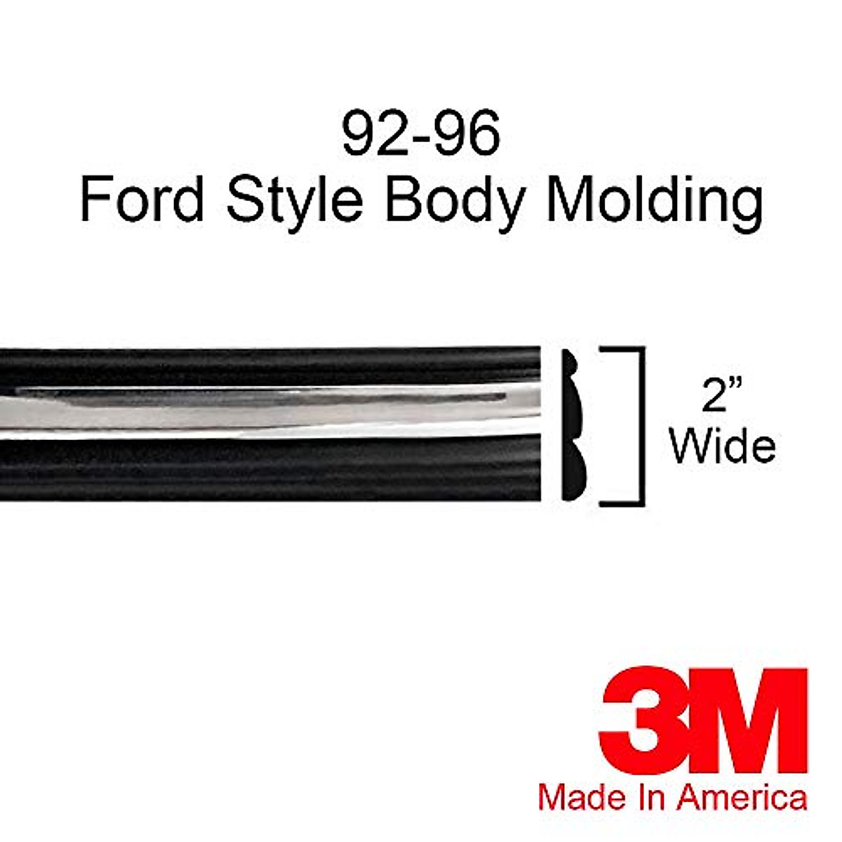 Black Chrome Side Body Trim Molding Replacement for 1992-1996 F150, F250, F350, Bronco - 2" Wide (Quarter Roll - 6 ft)