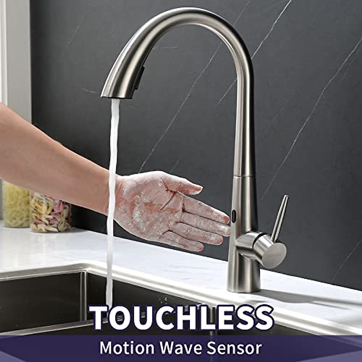 Touchless Kitchen Faucet,Oinsky Smart Kitchen Faucet with Pull Down Sprayer,Motion Sensor Kitchen Sink Faucet with Single-Handle,Touch Kitchen Faucet,Brushed Stainless