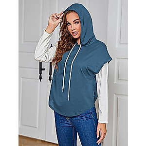 Milumia Women High Low Hem Cap Sleeve Athletic Drawstring Hoodie Tunic Top Shirts Dusty Blue X-Large