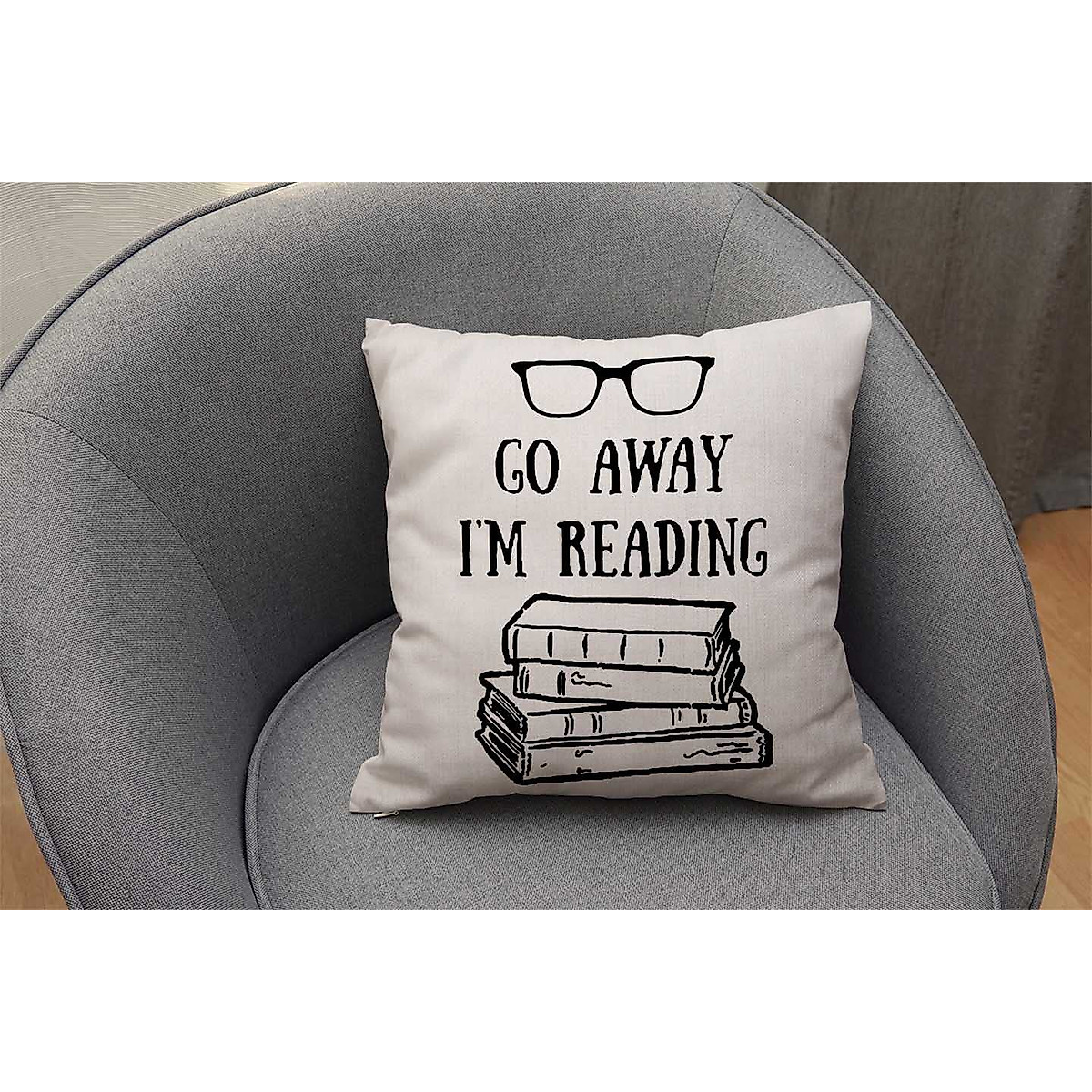 Decorative Throw Pillow Cover Book Lover Reading Books Club Librarian Black Glasses Go Away I'm Reading Cotton Linen Throw Pillow Case Cushion Cover Home Décor Sofa Decorative Pillow 16 X 16 Inch