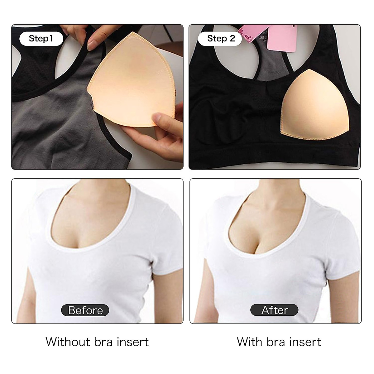 queensecret Bra Pad Inserts 3 Pairs,Bra Insert Pads For A-E,Breast Enhancers Push Up Bra,Bra Pads Sewn Padded for Sports Bra (A/B, Beige)