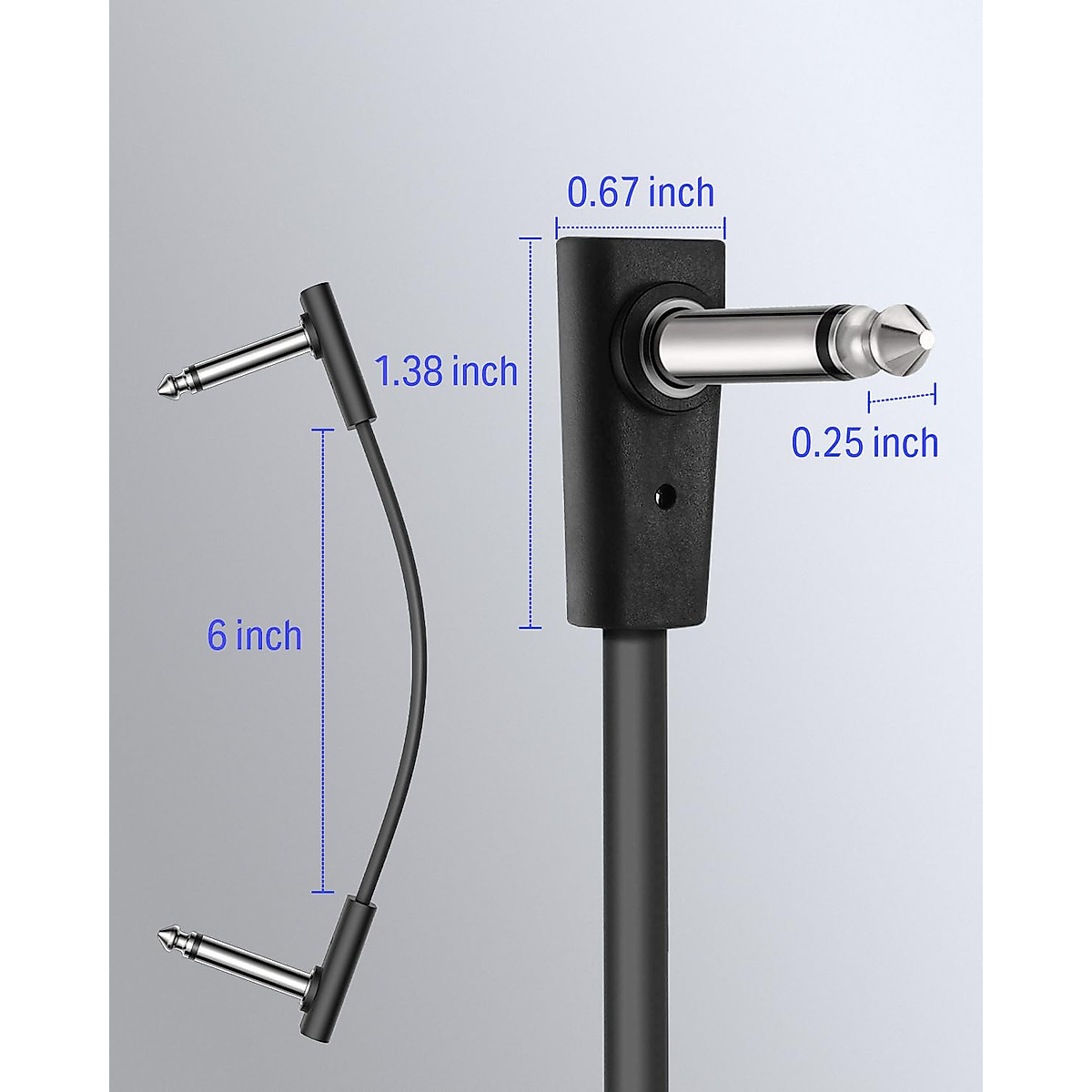 Donner Flat Patch Cables for Guitar Effect Pedal 6 Inch Save Space Clear Sound 1/4" TS Right Angle 6 Packs