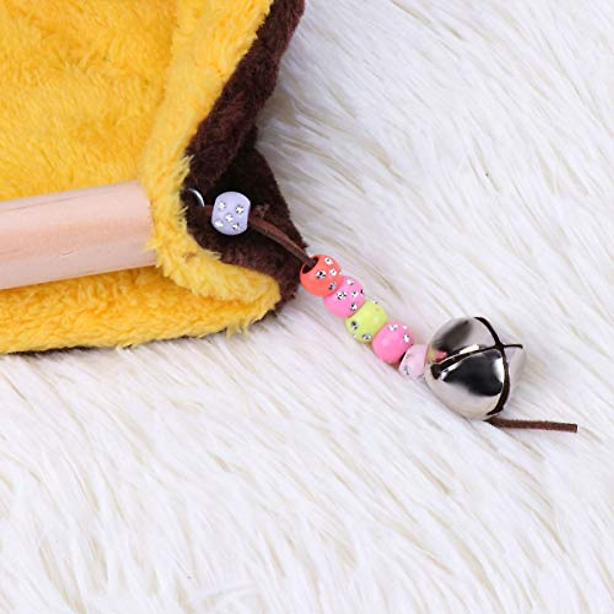 Parrot Swing Perch - Bird Winter Plush Hut Tent Birdcage Hammock with Wood Stand and Bells Pendant for Parakeets Cockatiels, Conures, Macaws, Parrots, Love Birds, Finches