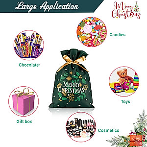 OYATON Christmas Drawstring Gift Bags, Fabric Reusable Christmas Gift Wrap Bags Set of 6, Cloth Gift Bags with Ribbon Drawstring for Christmas Gifts, 12" L x 18" H