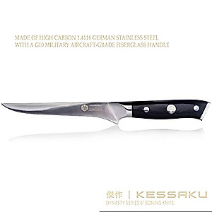 KESSAKU Boning Knife - 6 inch - Dynasty Series - Razor Sharp Kitchen Knife - Forged ThyssenKrupp German High Carbon Stainless Steel - G10 Garolite Handle with Blade Guard