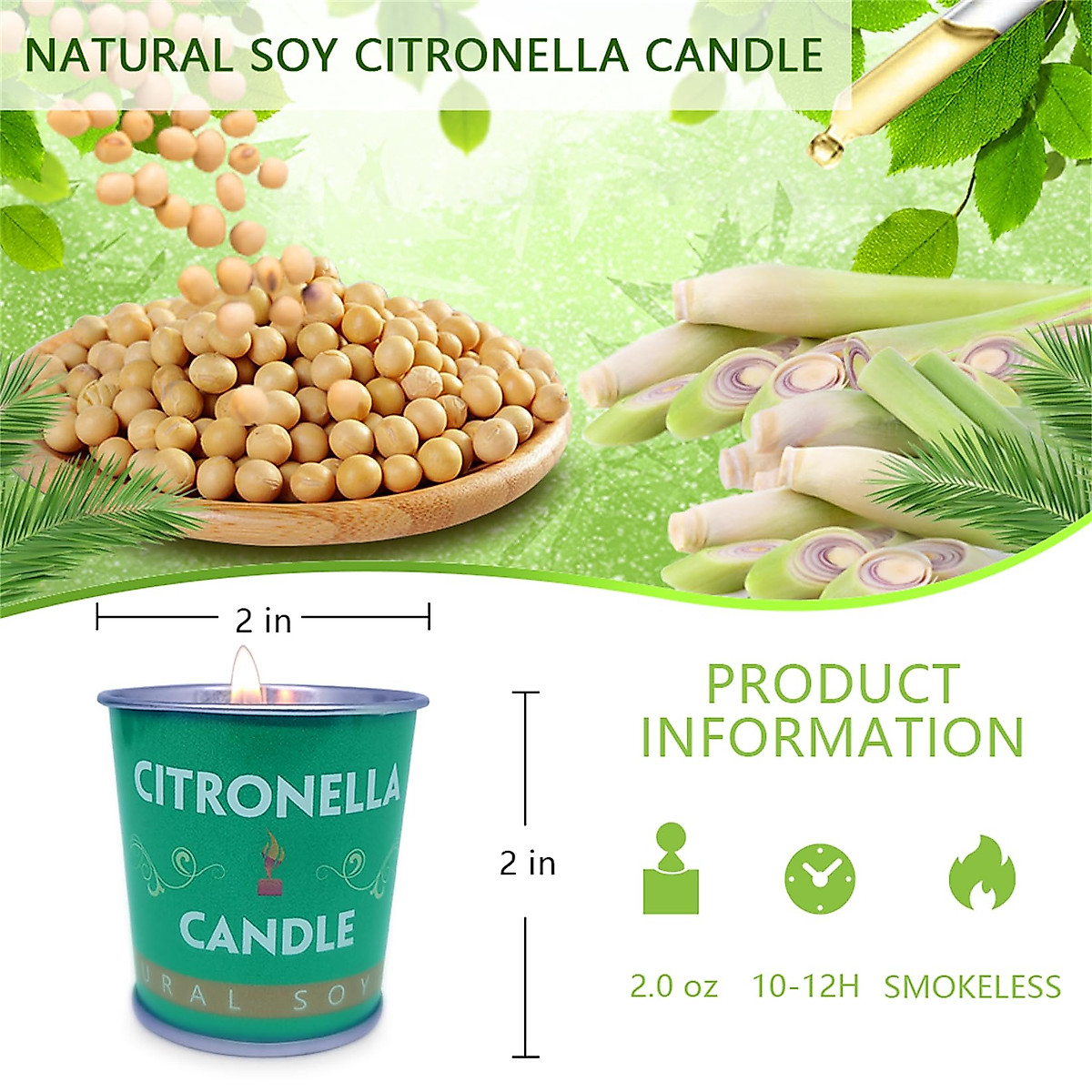 12 Pack Soy Candles Scented, 2 oz Candle Jar Single Wick Citronella Candle, 10 Hour Burn time Aromatherapy Candle