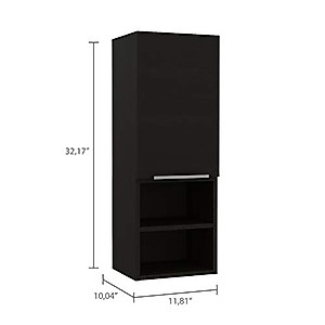 Tuhome Mila Wall-Mounted Bathroom Medicine Cabinet with Open & Closed Storage, Black Wenge