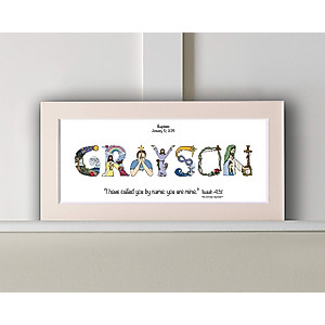 The Christian Alphabet Personalized Baptism gifts for boys 10x20 inches matted print optional frame custom baptism gift for baby boys