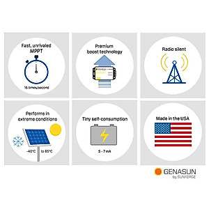 Genasun GVB-8-Li-14.2V, Voltage Boosting MPPT Solar Charge Controller for 4S LiFePO4 Batteries. Recommended for Panel up to 105 W and Vmp 13 V (9V-Nominal)