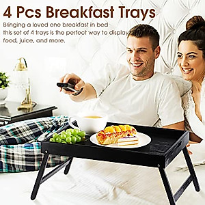 Wesiti 4 Pack Bed Trays for Eating Wood Breakfast in Bed Tray with Folding Legs and Handles Food TV Trays for Bedroom Laptops Reading Eating Picnic, 16.4 x 11.8 Inches