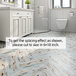 FunStick 6"x36" Reclaimed Wood Peel and Stick Floor Tile Waterproof Peel and Stick Flooring Wood Planks for Walls Blue Vinyl Plank Flooring for Bedroom Bathroom Kitchen RV Laminate Flooring 5 Sheets