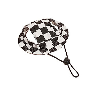 QWINEE Plaid Pattern Dog Hat with Ear Hole Round Brim Dog Puppy Cat Sun Hat Bucket Hat Outdoor Sun Protection Pet Caps for Small Medium Cats Dogs Kitten Black and White S