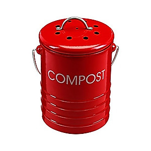 Premier Housewares 510018 Compost Bin with Handle, Red, Metal, H20 x W15 x D15cm