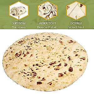 GZDDG Burrito Tortilla Blanket, Perfectly Round Novelty Food Wrap Blanket Creative Food Flour Throw, Comfort Wearable Blanket for Bed & Sofa (59 inch)